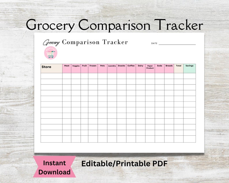 Grocery Comparison Tracker Grocery Store Shopping Tracker Planner ...