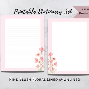 Pink Blush Floral Printable Stationery Set Printable Lined and Unlined ...