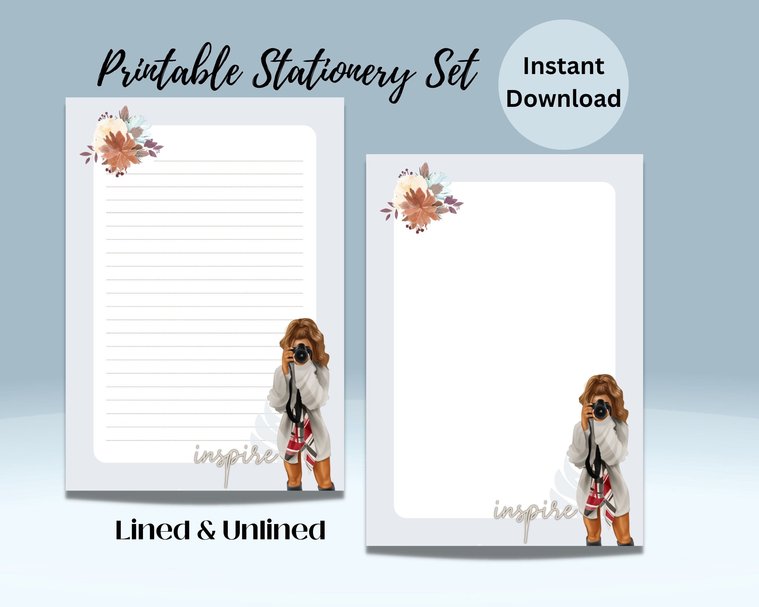 Printable Stationery Set Printable Boho Stationery Set Inspire Girl ...