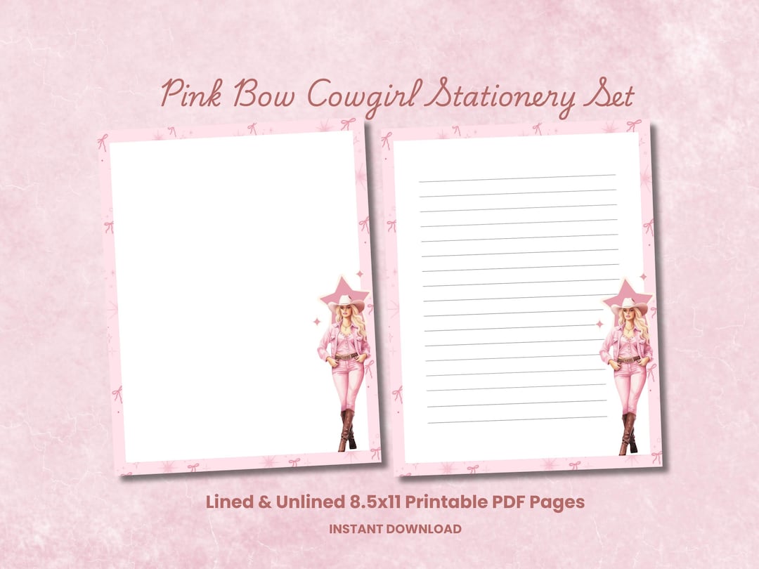 Pink Bow Cowgirl Printable Stationery Set for Her Printable Pink ...
