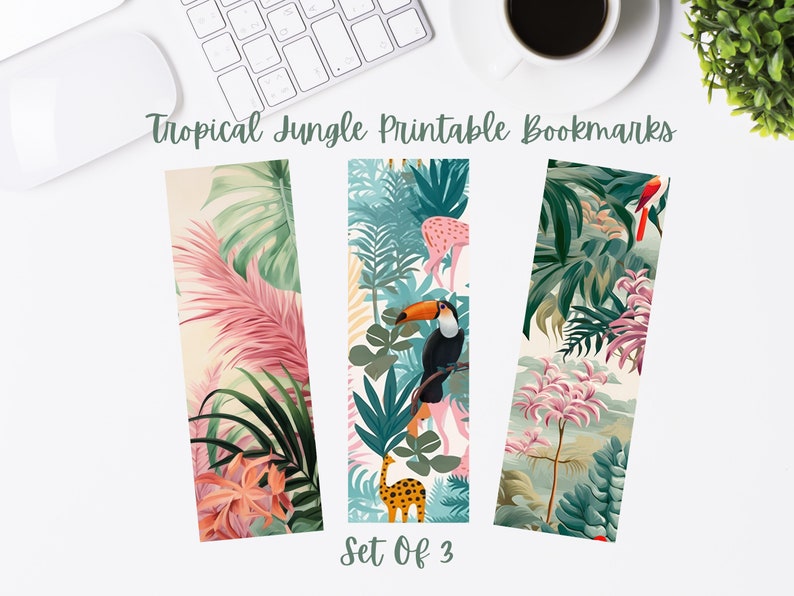Printable Bookmarks Tropical Jungle Printable PDF Bookmarks Reading ...