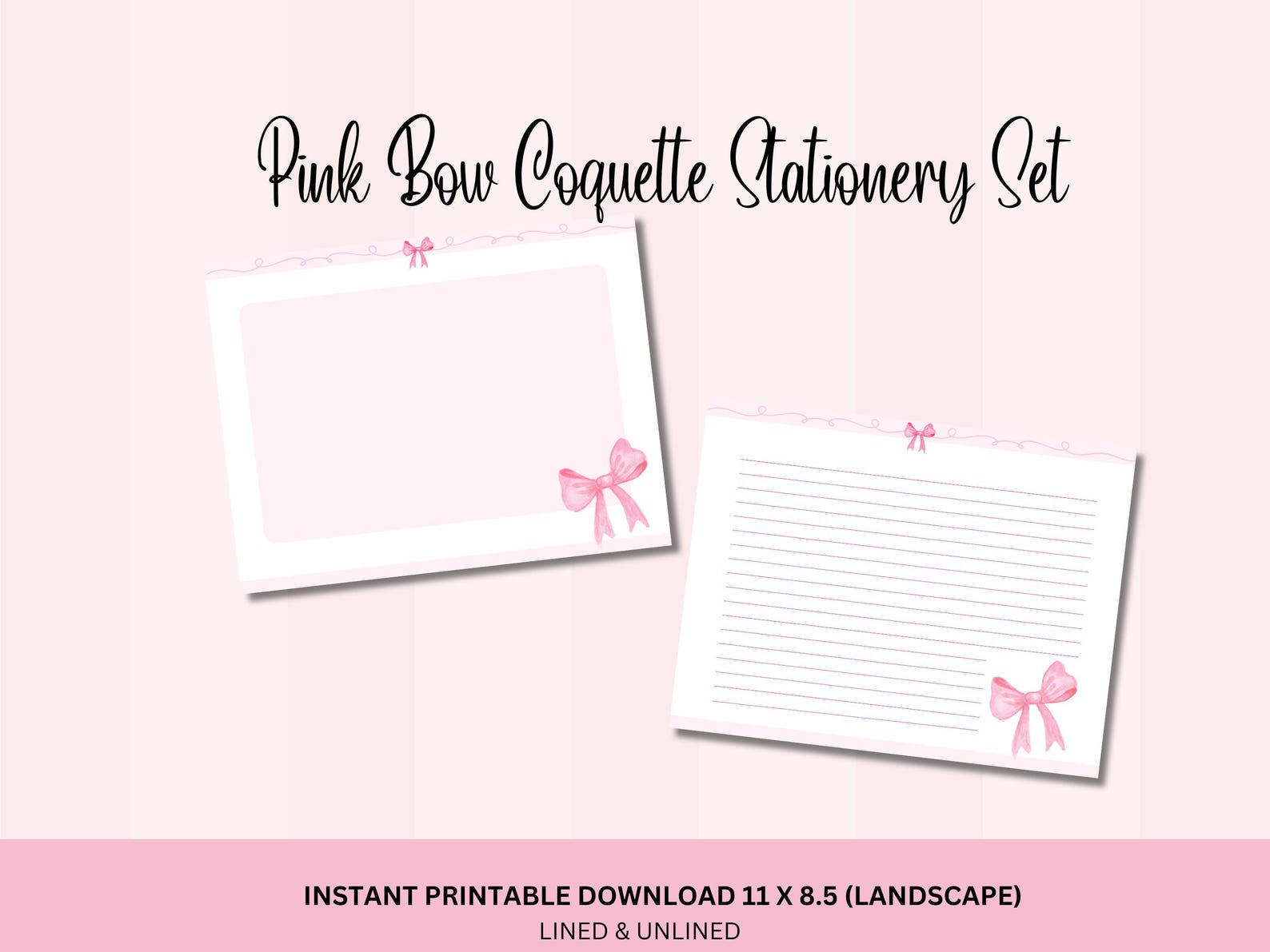 Pink Bow Coquette Printable Stationery Set for Her Printable Lined ...
