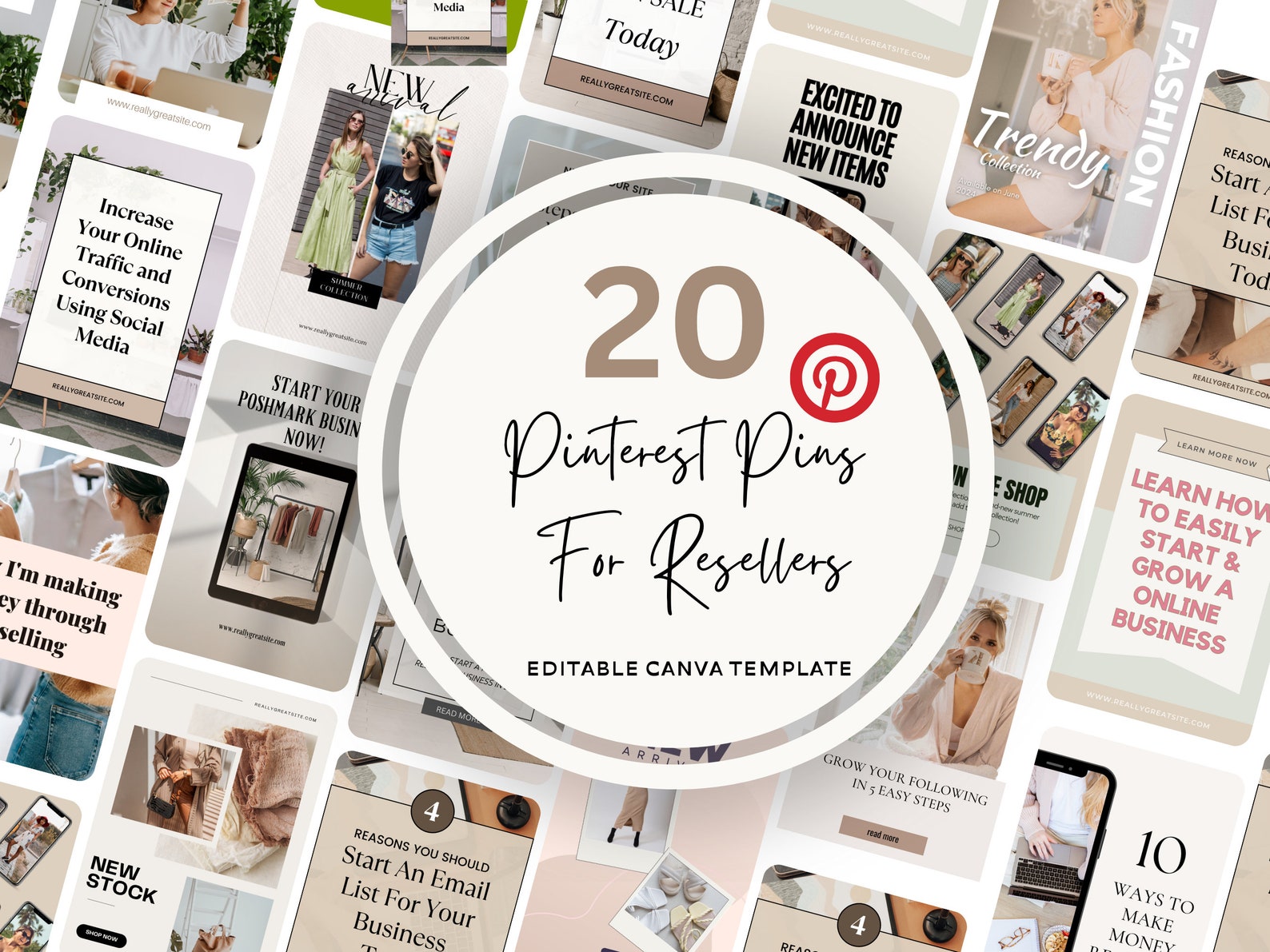 20 Poshmark Pinterest Pins Editable in Canva Neutral Pinterest Pins ...