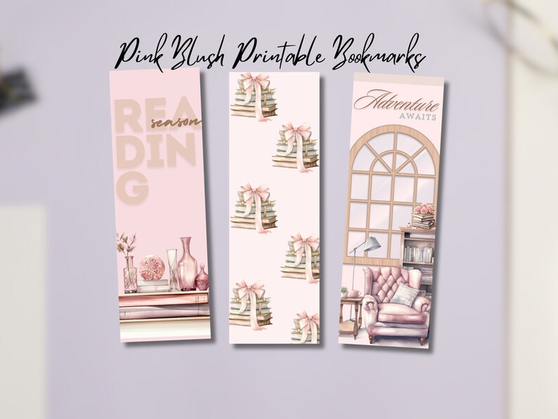 Pink Blush Printable Bookmark Set Gift for Book Lover Student Bookmark ...