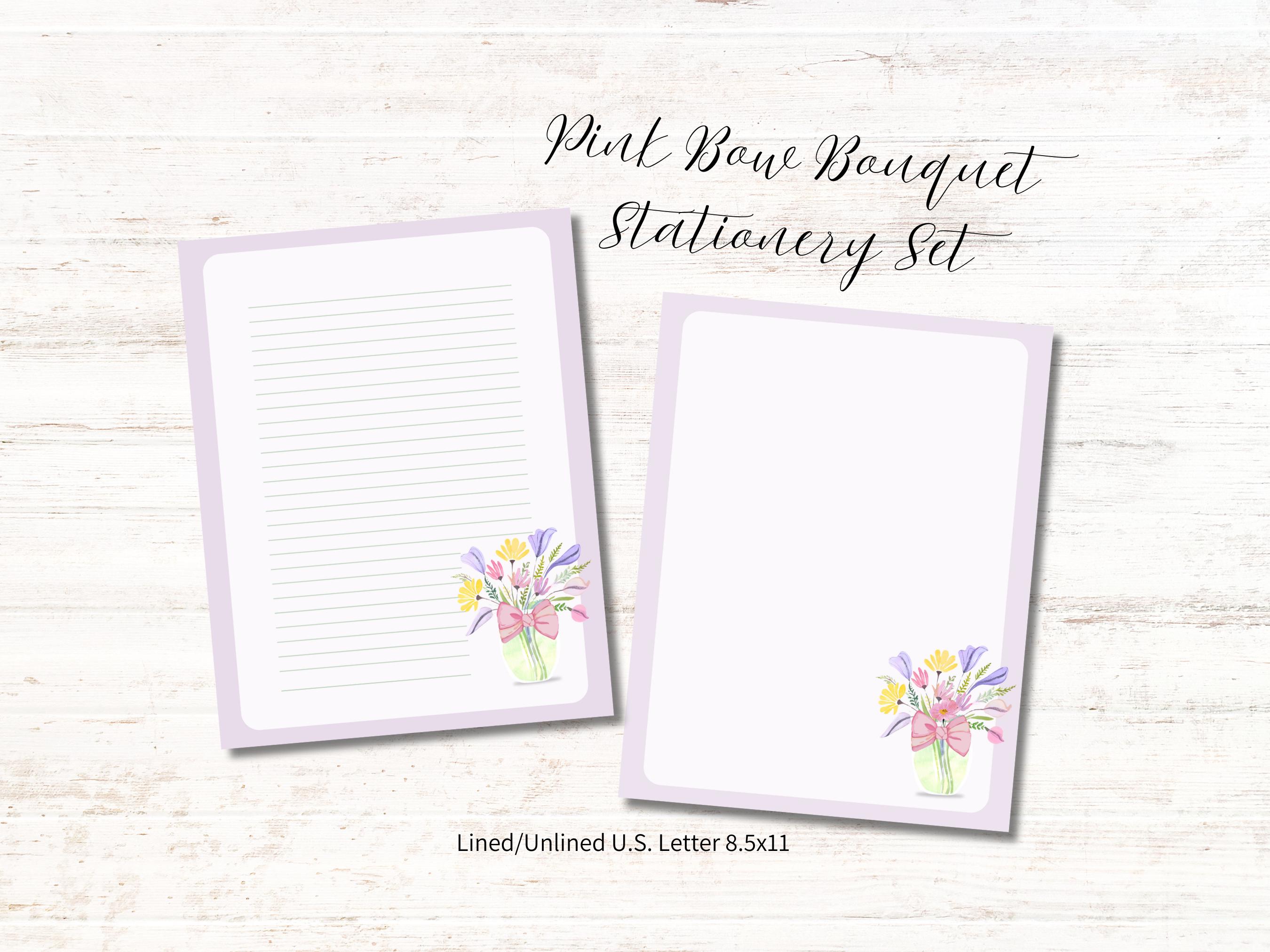 Pink Bow Bouquet Printable Stationery Set for Her Mothers Day Pink Bow ...