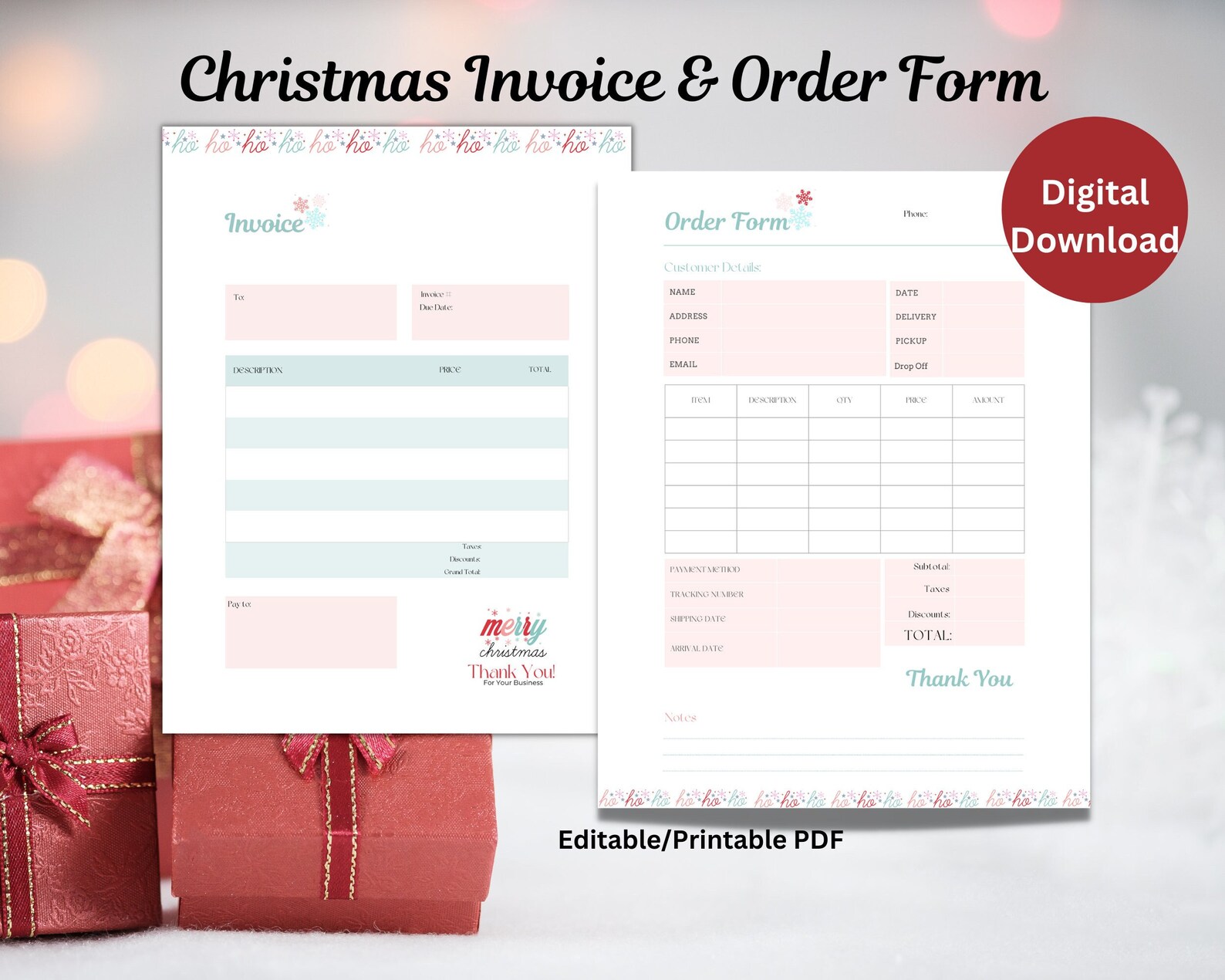 Christmas Invoice and Order Form,editable Christmas Invoice,editable ...