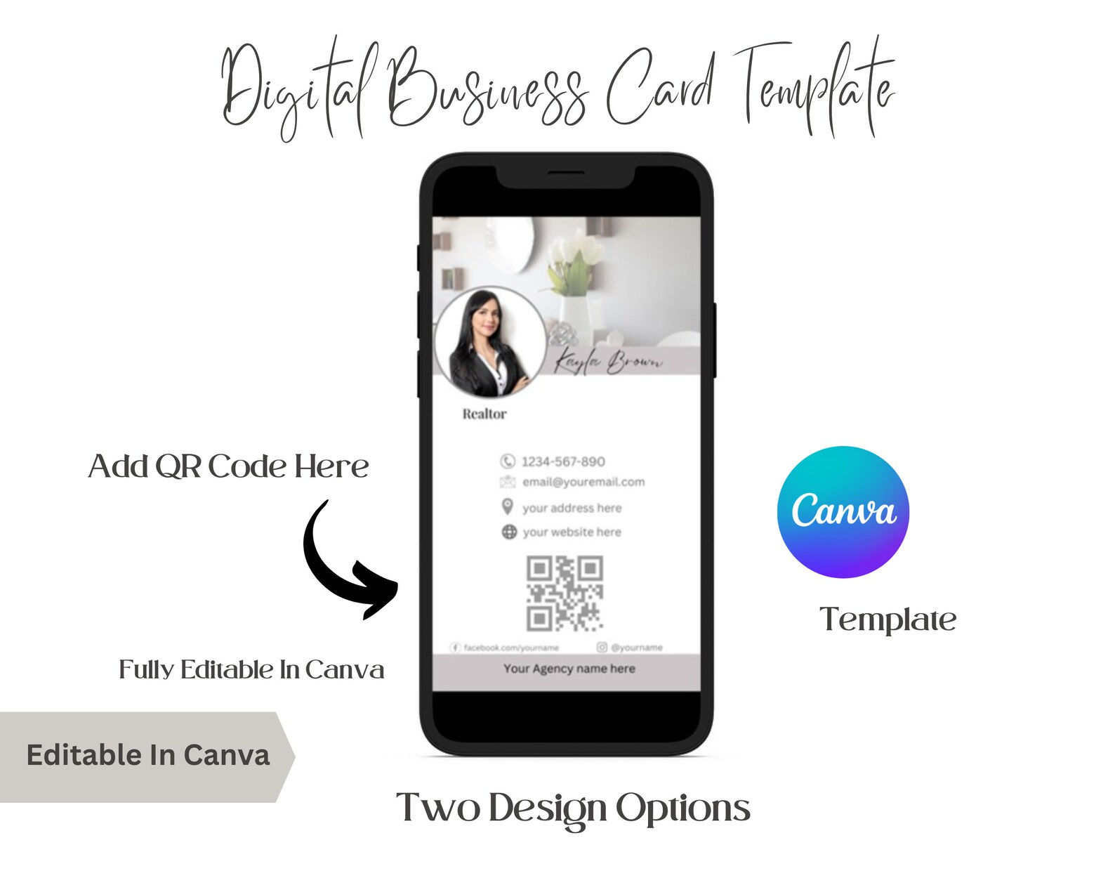 Digital Business Card Template Editable Canva Template DIY Business ...