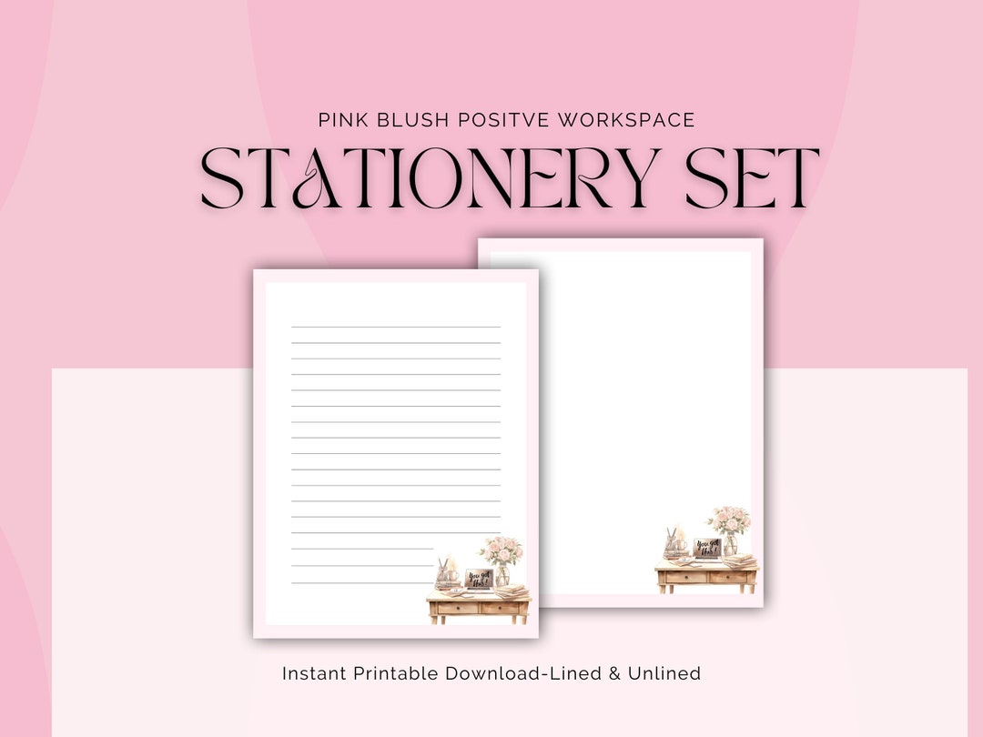 Pink Blush Positive Workspace Printable Stationery Set for Her ...