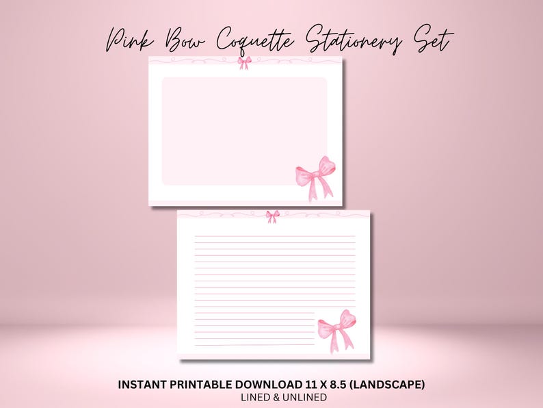 Pink Bow Coquette Printable Stationery Set for Her Printable Lined ...
