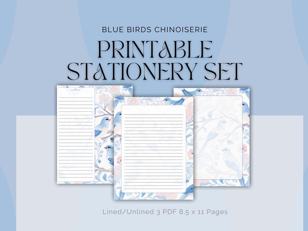 Chinoiserie Blue Bird Printable Stationery Set for Her Mothers Day Blue ...