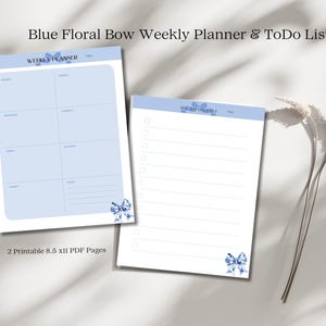 Blue Floral Bow Printable Daily Planner Cute Blue Floral Bow Printable ...