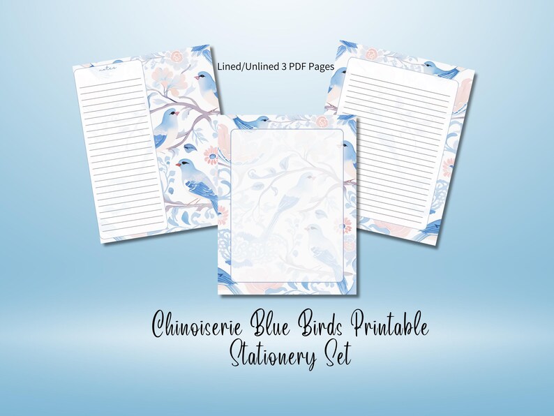 Chinoiserie Blue Bird Printable Stationery Set for Her Mothers Day Blue ...