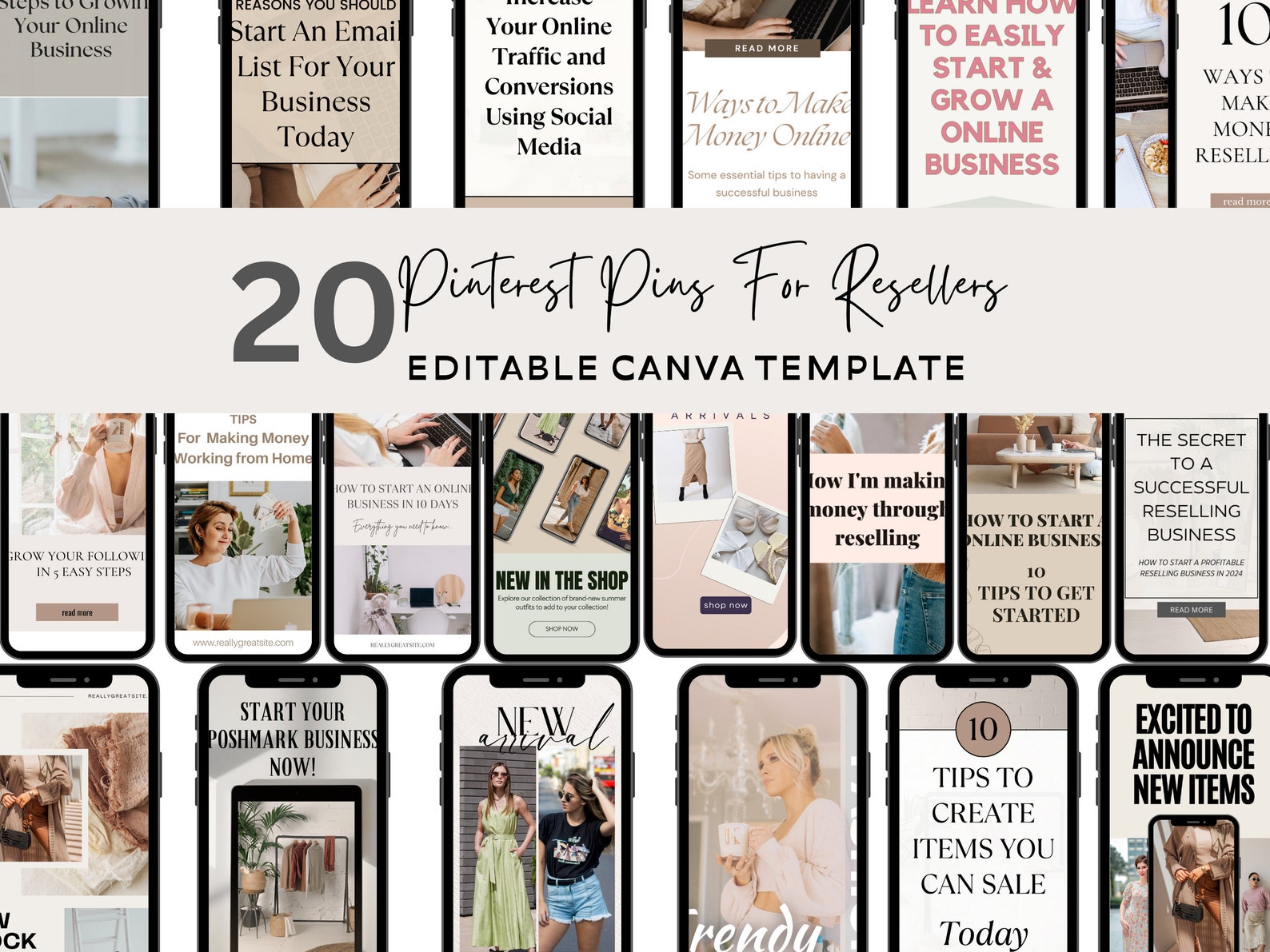 20 Poshmark Pinterest Pins Editable in Canva Neutral Pinterest Pins ...