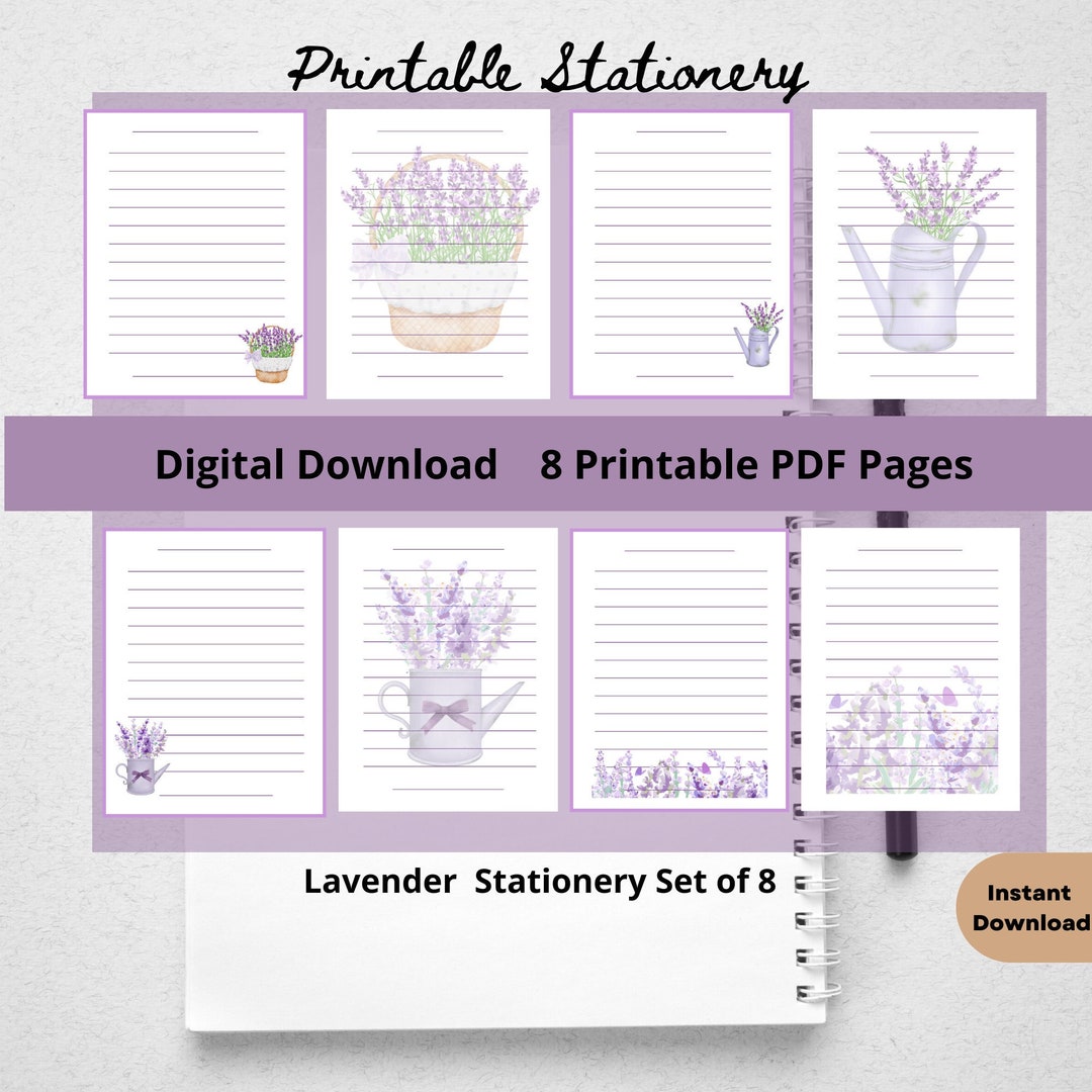 Lavender Printable Stationery Set Digital Download Set of 8 Floral ...