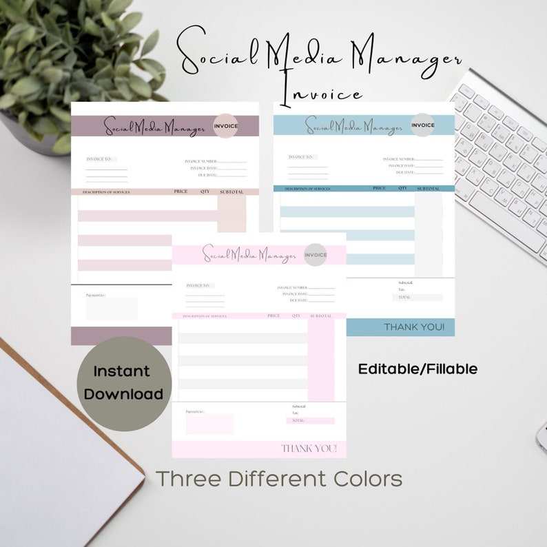 Social Media Manager Invoice Editable Invoice Form Social - Etsy