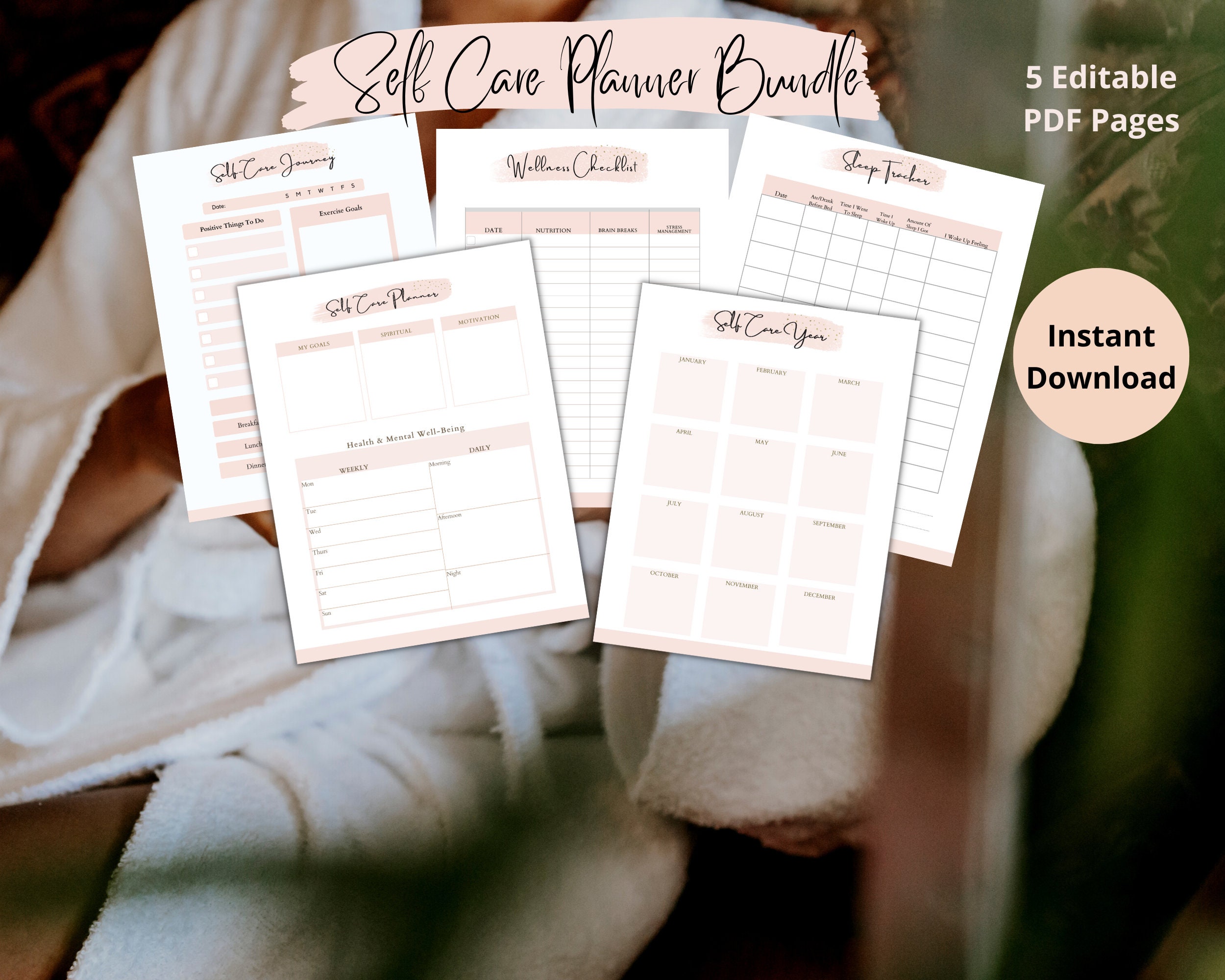 Self Care Planner Bundle,self Care Planner Worksheets, Editable Self ...