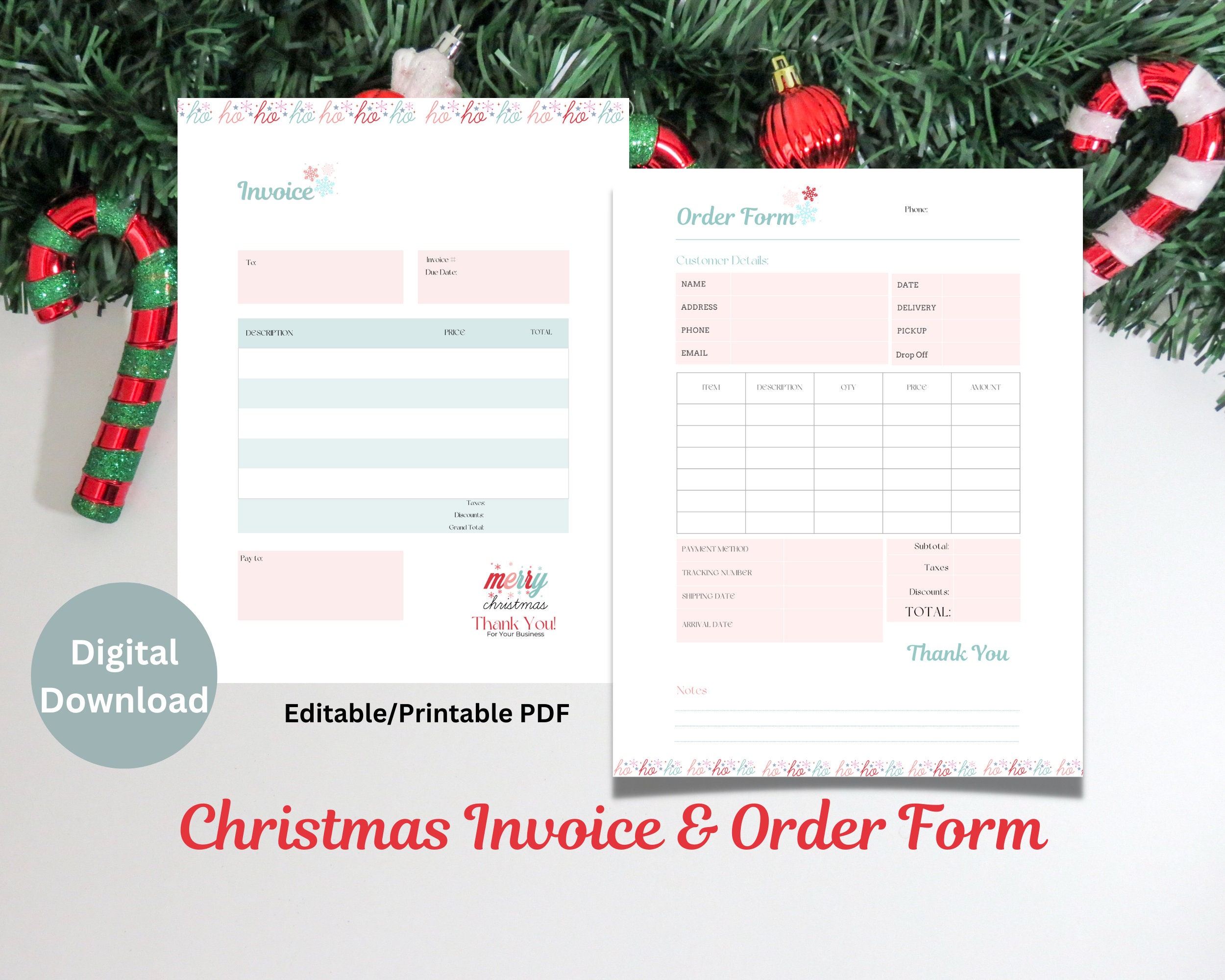 Christmas Invoice and Order Form,editable Christmas Invoice,editable ...