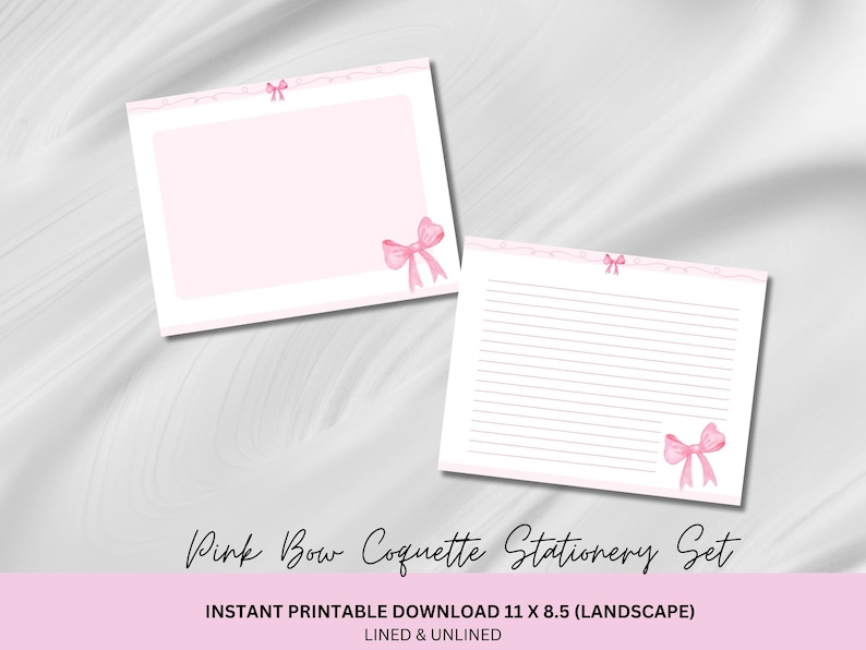 Pink Bow Coquette Printable Stationery Set for Her Printable Lined ...