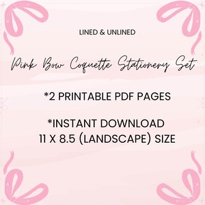 Pink Bow Coquette Printable Stationery Set for Her Printable Lined ...