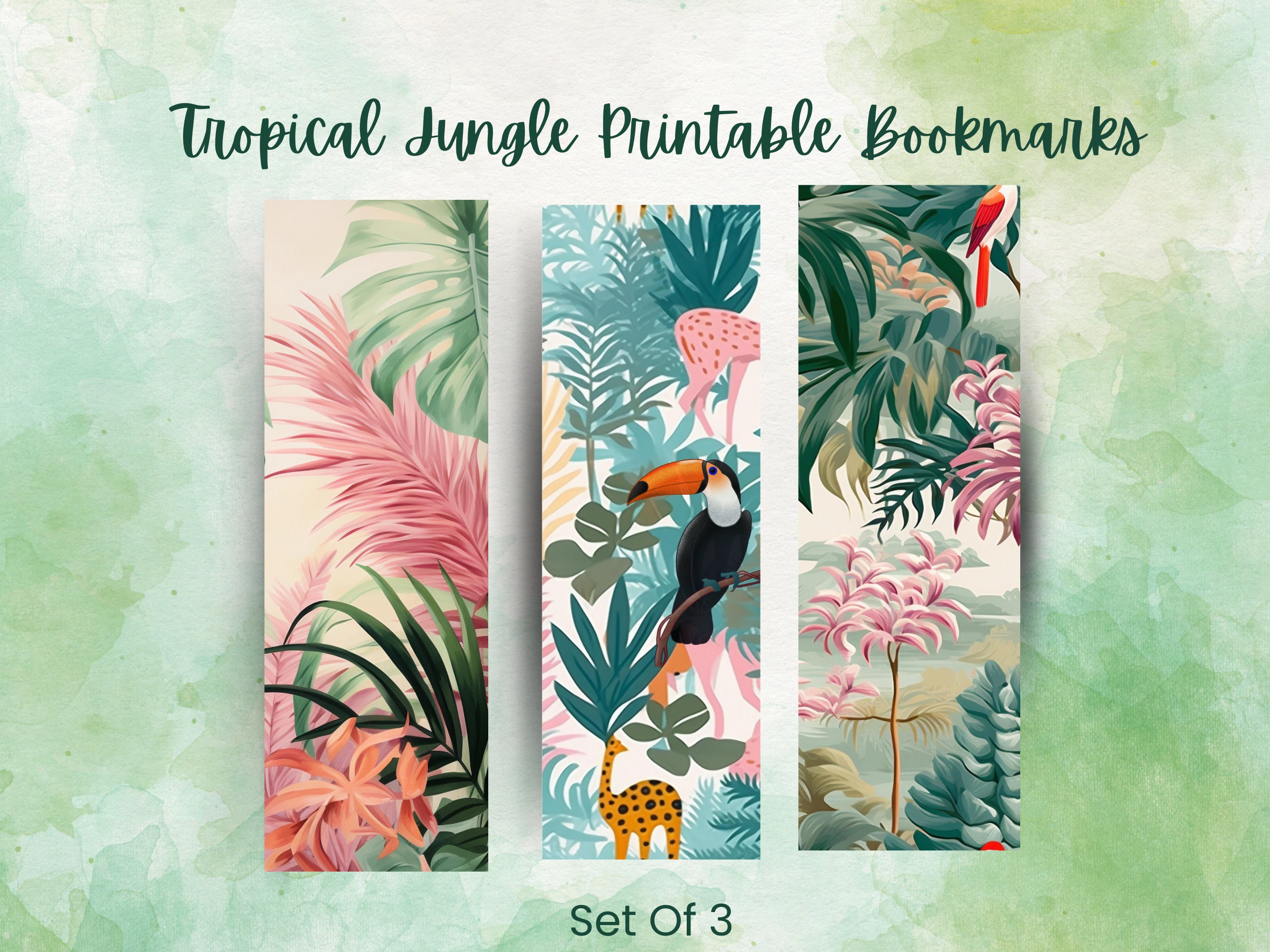 Printable Bookmarks Tropical Jungle Printable PDF Bookmarks Reading ...