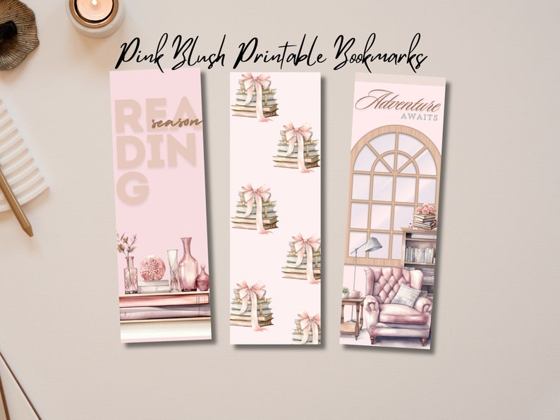 Pink Blush Printable Bookmark Set Gift for Book Lover Student Bookmark ...