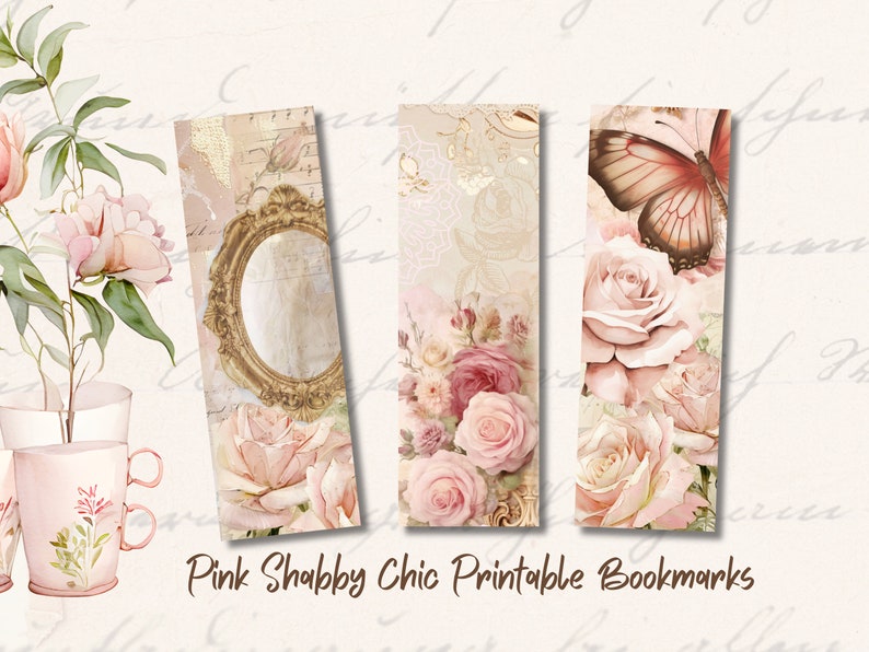 Pink Shabby Chic Vintage Printable Bookmark Gift for Book Lover Vintage ...