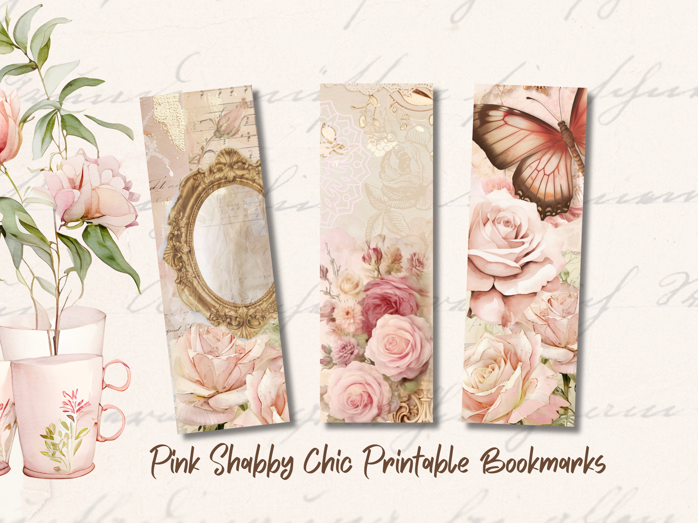 Pink Shabby Chic Vintage Printable Bookmark Gift for Book Lover Vintage ...