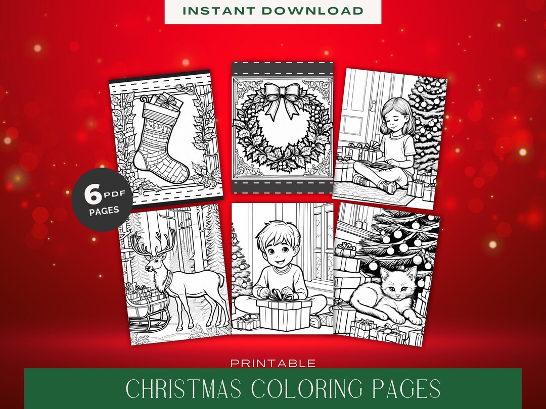 6 Christmas Time Coloring Pages Printable PDF Christmas Cat Coloring ...
