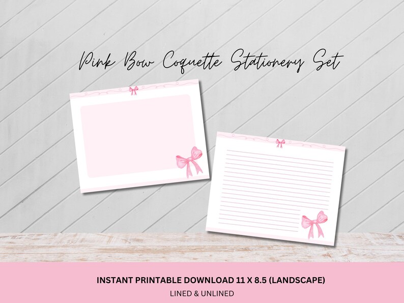 Pink Bow Coquette Printable Stationery Set for Her Printable Lined ...