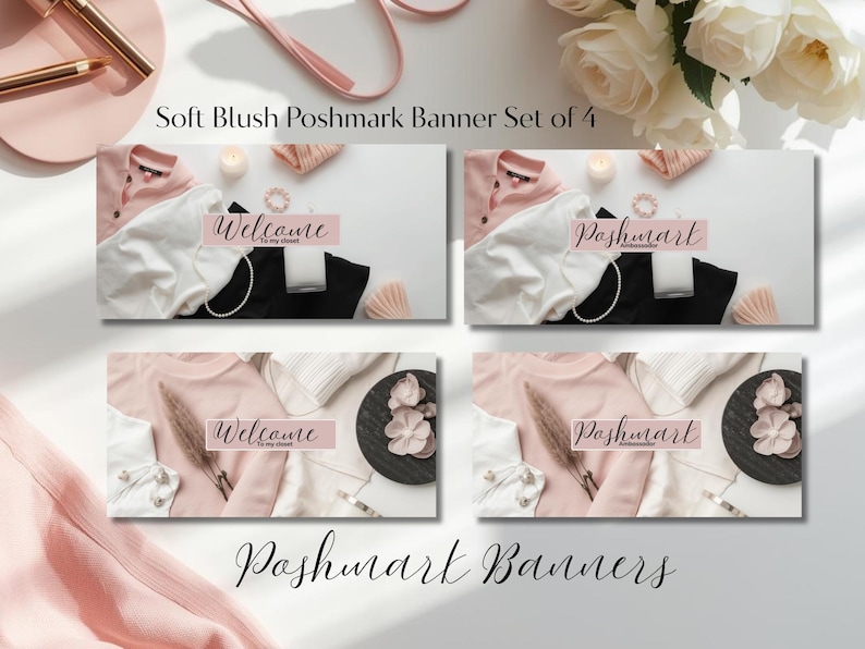 Soft Blush Poshmark Banner Set of 4 Cozy Pink Closet Banners Digital ...
