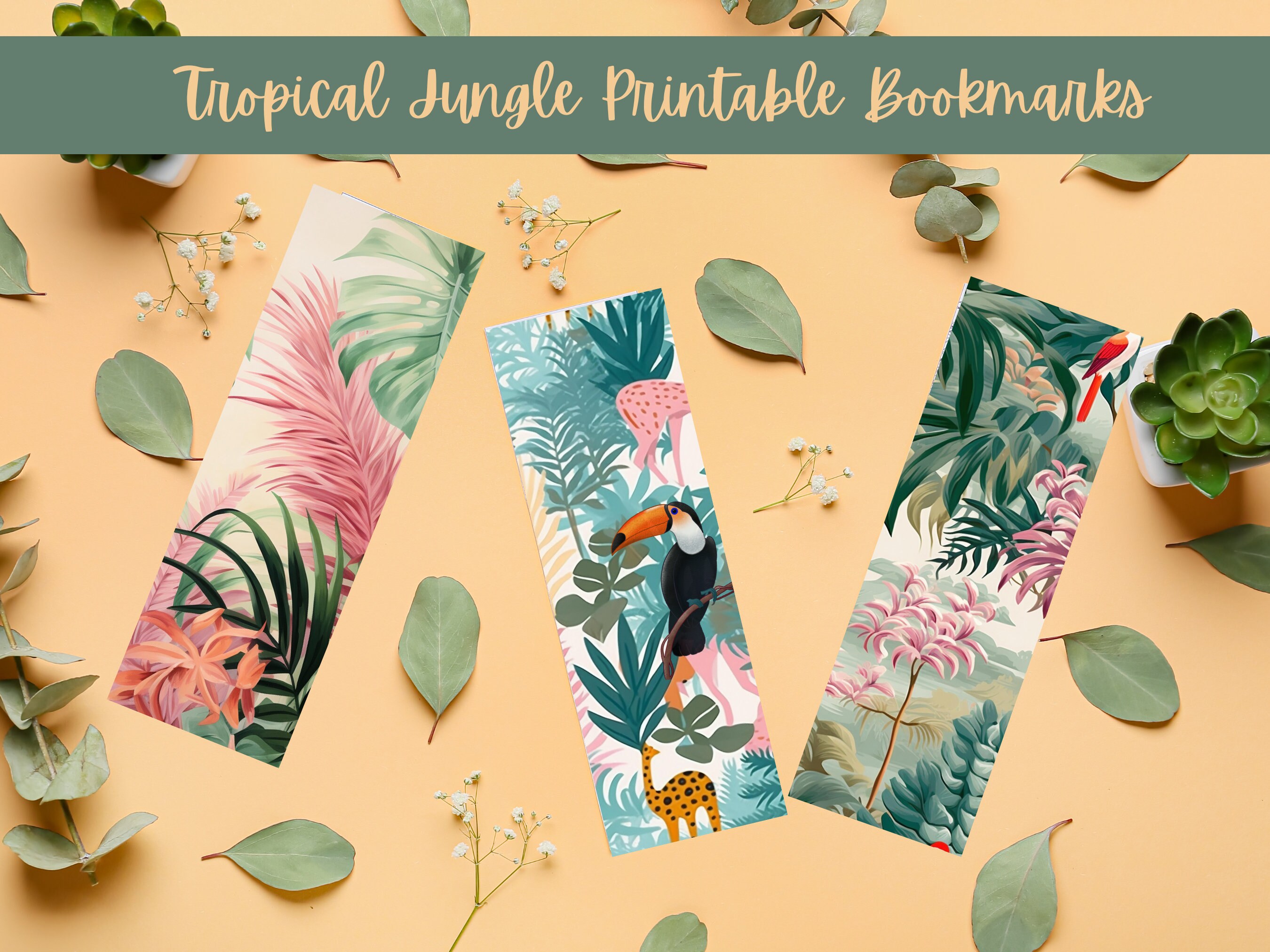 Printable Bookmarks Tropical Jungle Printable PDF Bookmarks Reading ...