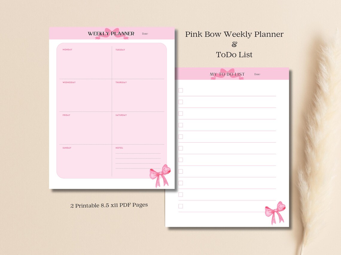 Pink Bow Printable Daily Planner Coquette Bow Pink Printable to Do List ...