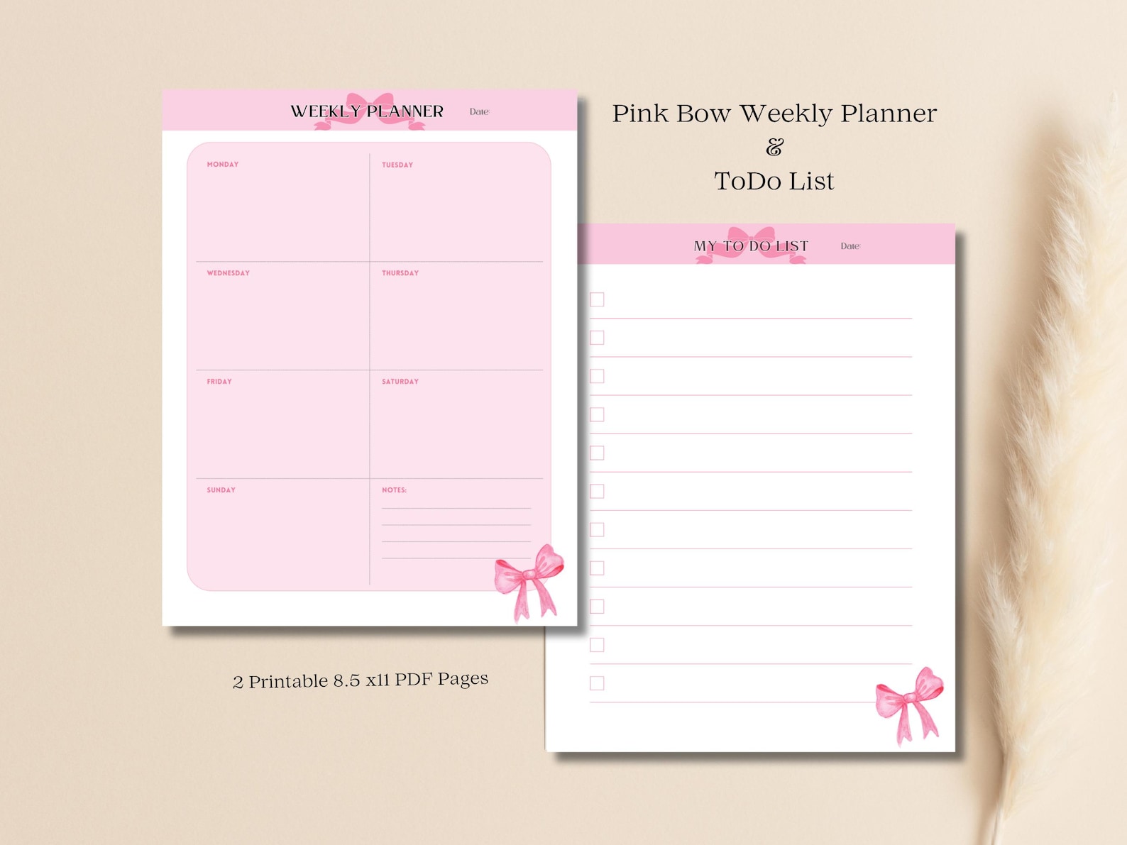 Pink Bow Printable Daily Planner Coquette Bow Pink Printable to Do List ...