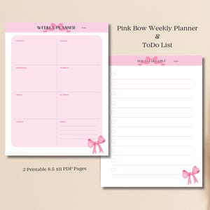 Pink Bow Printable Daily Planner Coquette Bow Pink Printable to Do List ...