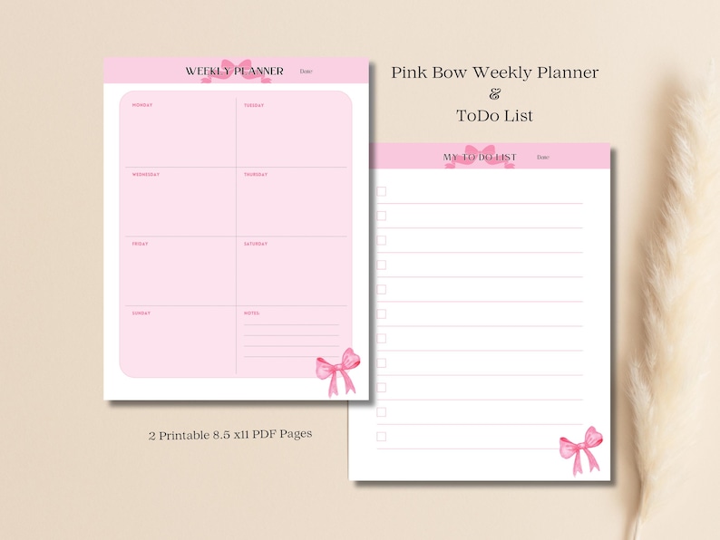 Pink Bow Printable Daily Planner Coquette Bow Pink Printable to Do List ...