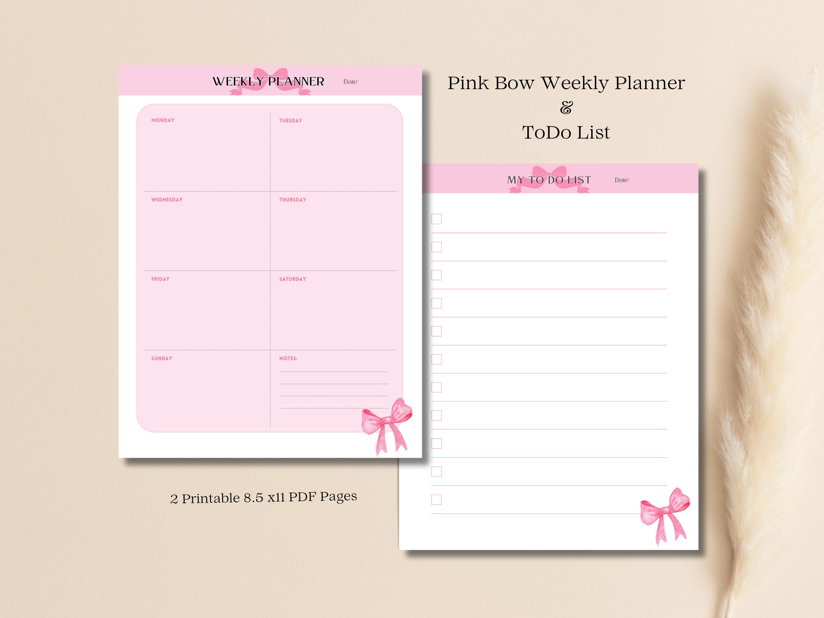 Pink Bow Printable Daily Planner Coquette Bow Pink Printable to Do List ...