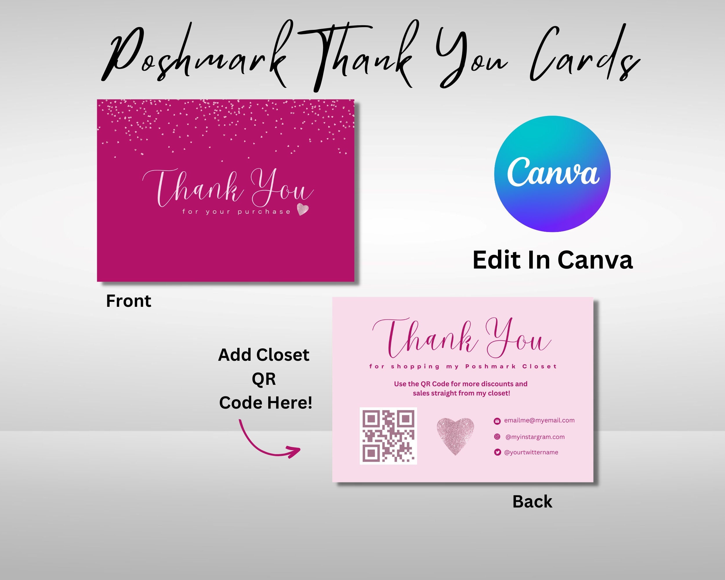 Poshmark Thank You Cards Thank You Cards QR Code Editable Poshmark ...