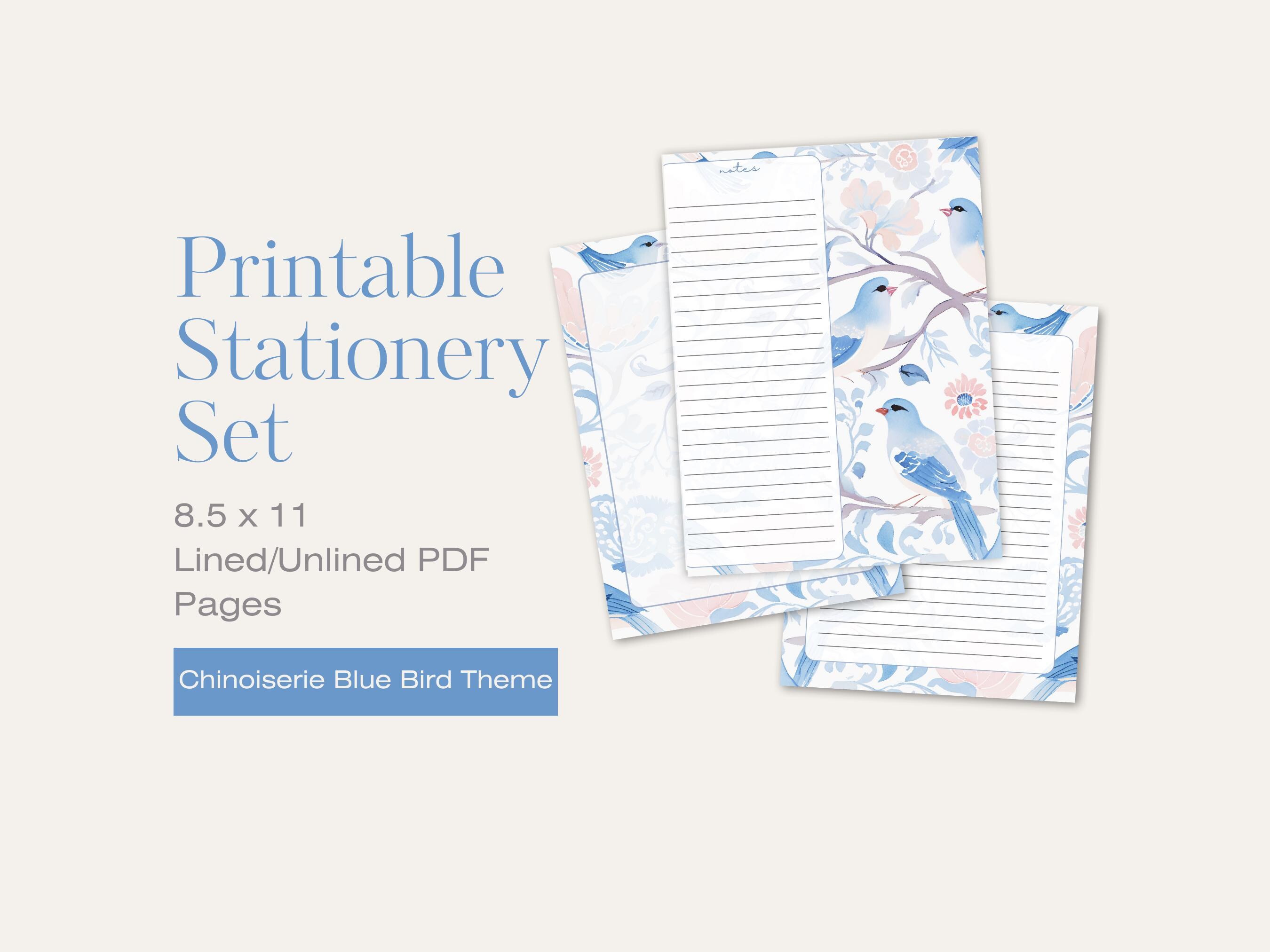Chinoiserie Blue Bird Printable Stationery Set for Her Mothers Day Blue ...