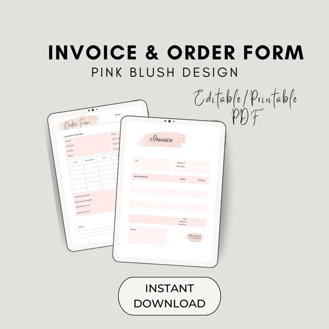 Editable Invoice Order Form Bundle Pink Blush Invoice & Order Form ...
