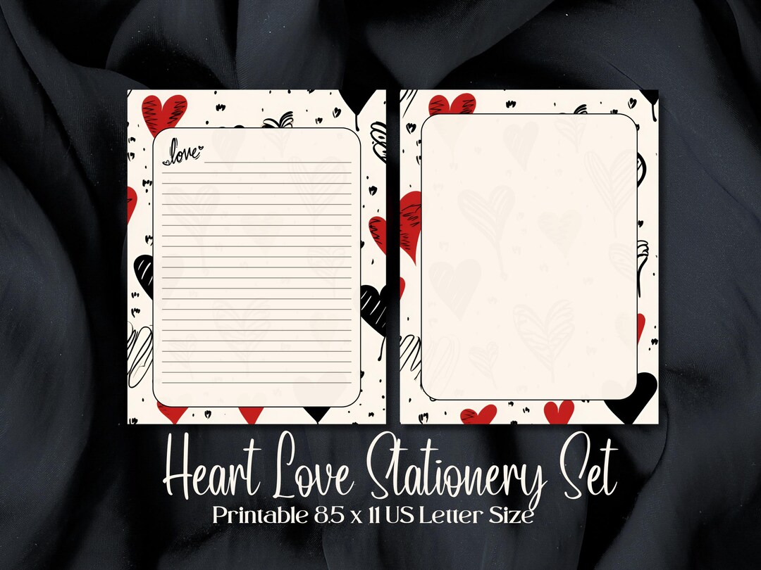 Heart Love Valentines Printable Stationery Set for Her Heart Love ...