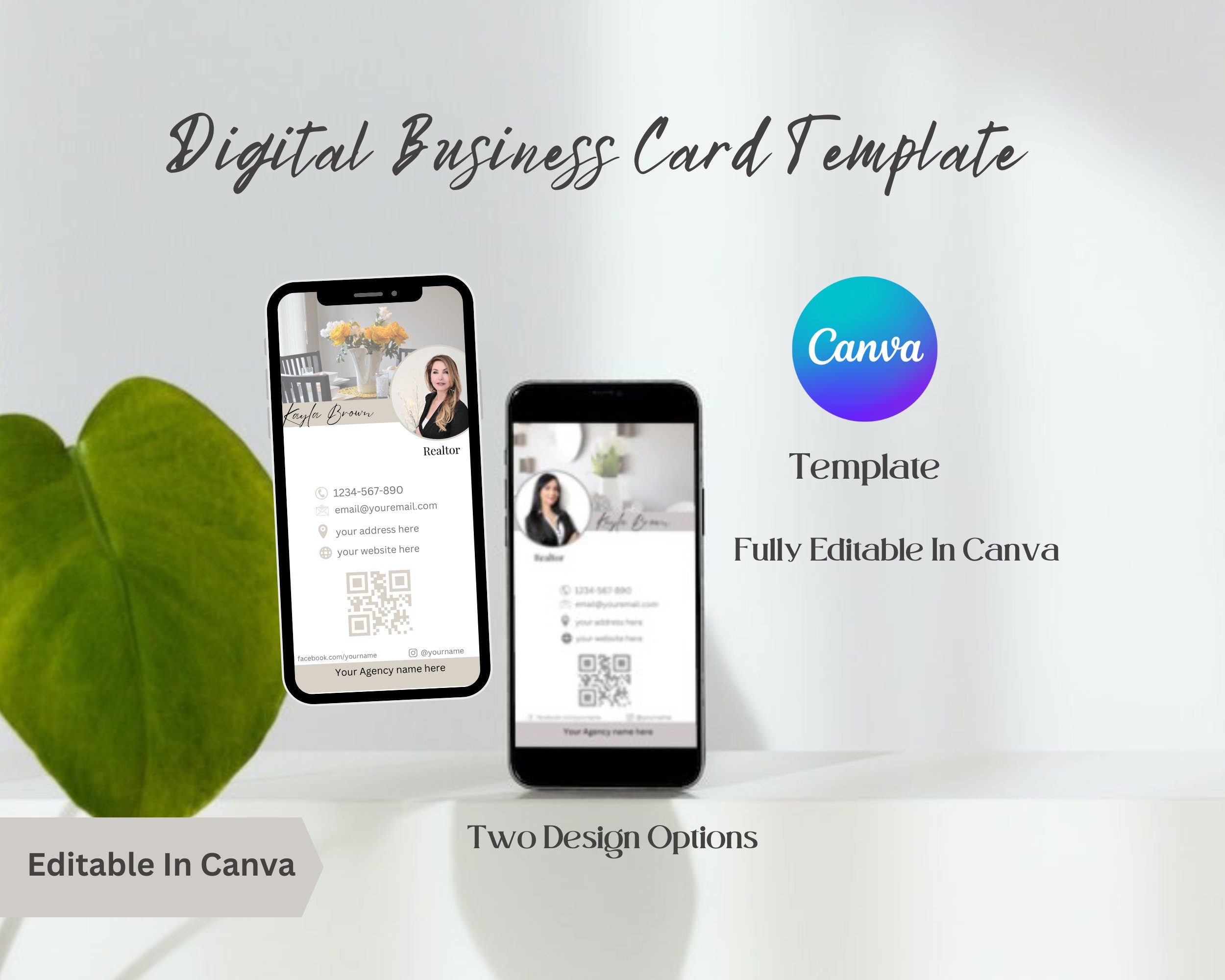 Digital Business Card Template Editable Canva Template DIY Business ...
