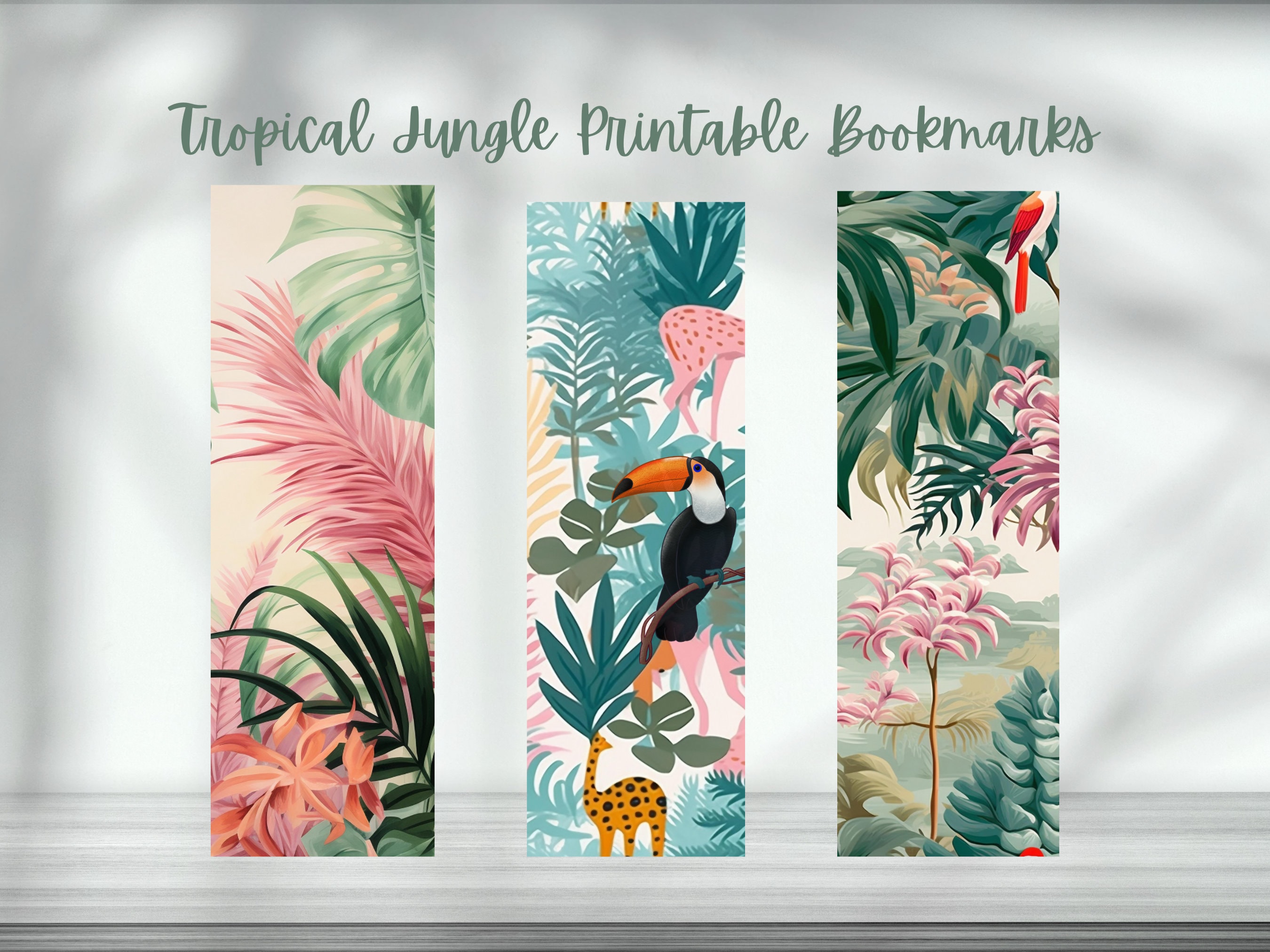 Printable Bookmarks Tropical Jungle Printable PDF Bookmarks Reading ...