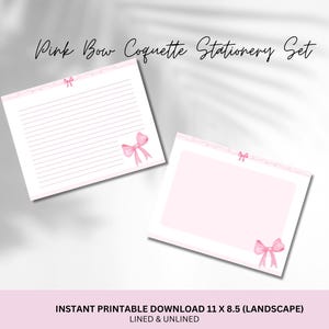 Pink Bow Coquette Printable Stationery Set for Her Printable Lined ...
