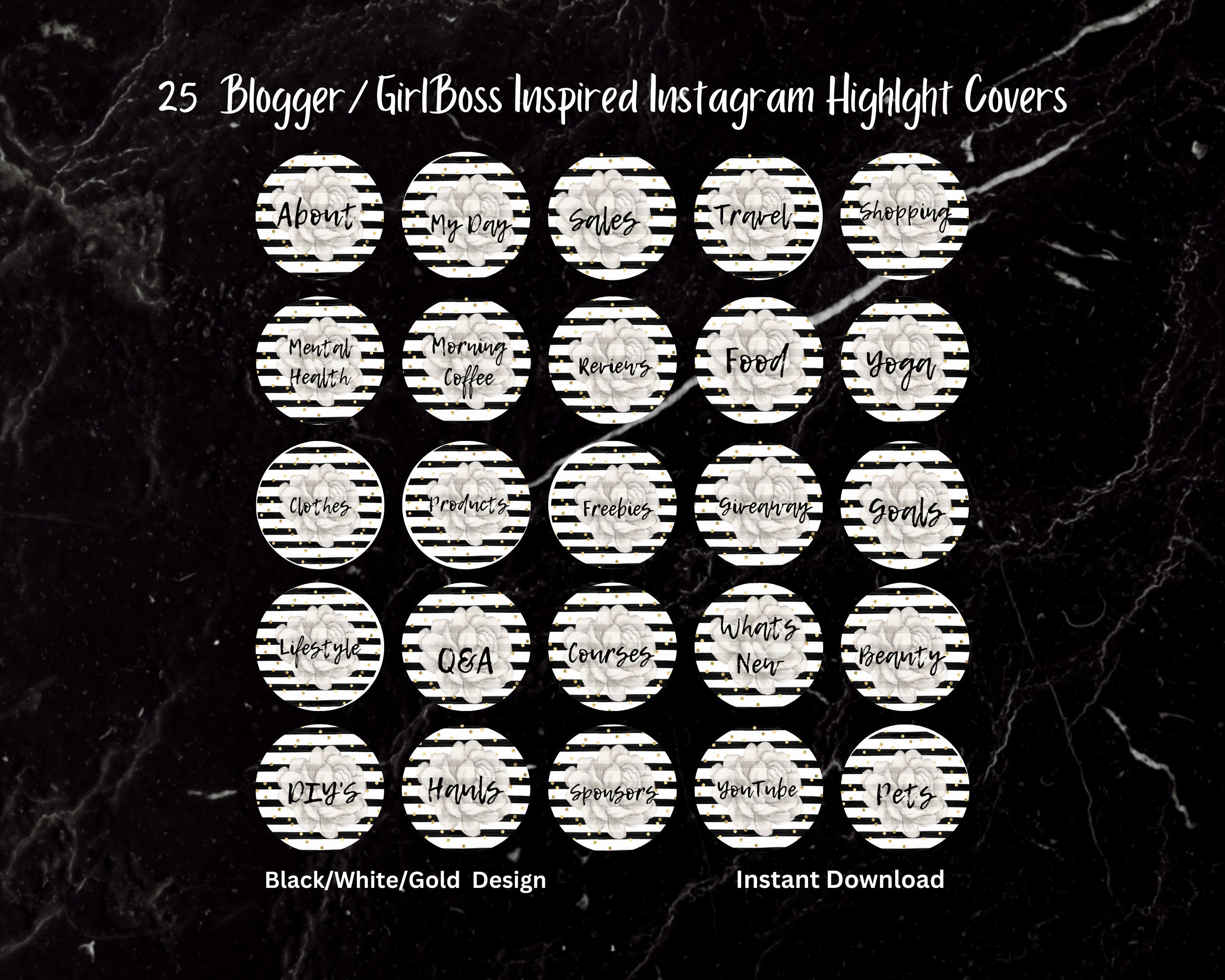 25 Instagram Highlight Covers Blogger Girlboss Black/white Covers ...