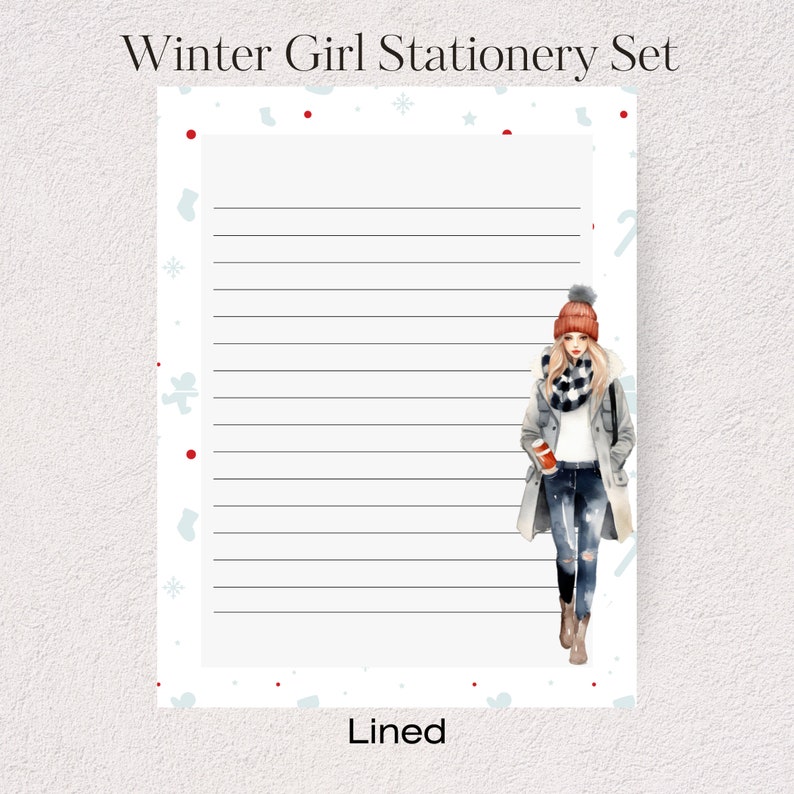 Winter Girl Printable Stationery Set Lined and Unlined Stationery Set ...