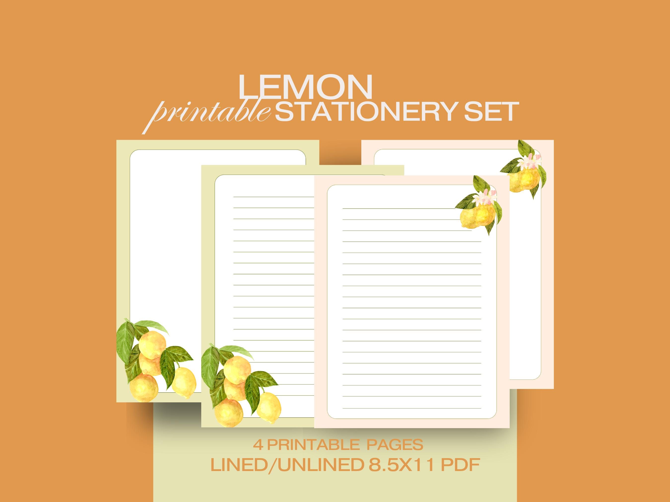 Lemon Printable Stationery Set Fruit Printable Stationery Bundle ...
