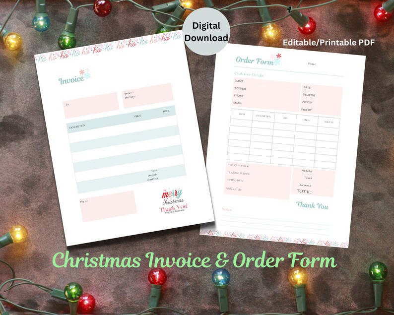 Christmas Invoice and Order Form,editable Christmas Invoice,editable ...