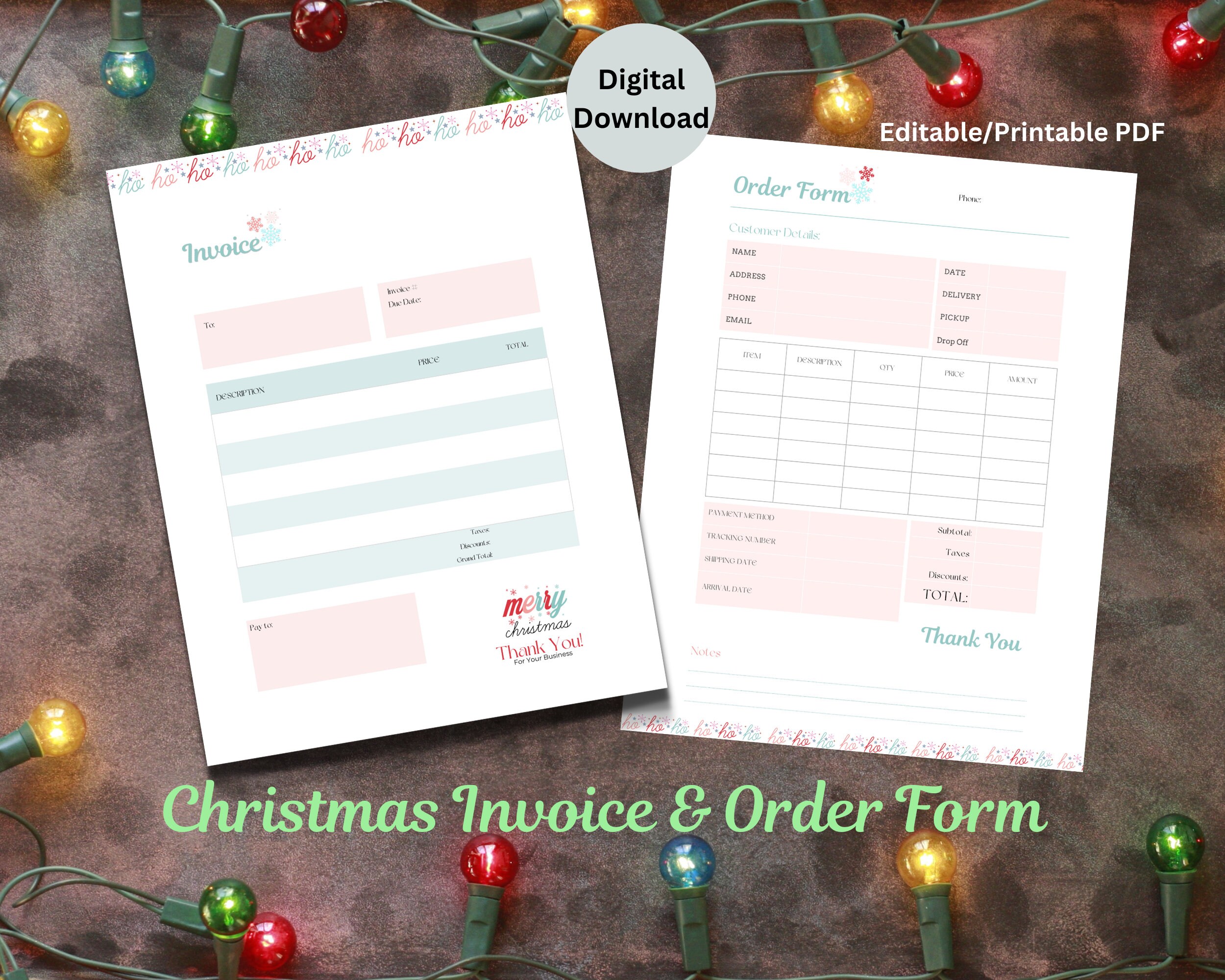 Christmas Invoice and Order Form,editable Christmas Invoice,editable ...