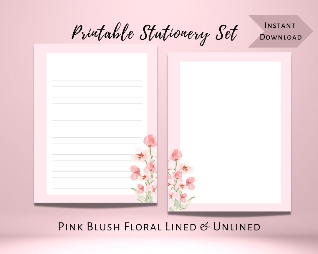 Pink Blush Floral Printable Stationery Set Printable Lined and Unlined ...