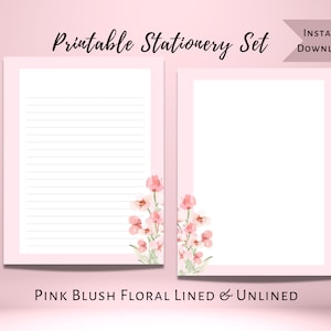 Pink Blush Floral Printable Stationery Set Printable Lined and Unlined ...